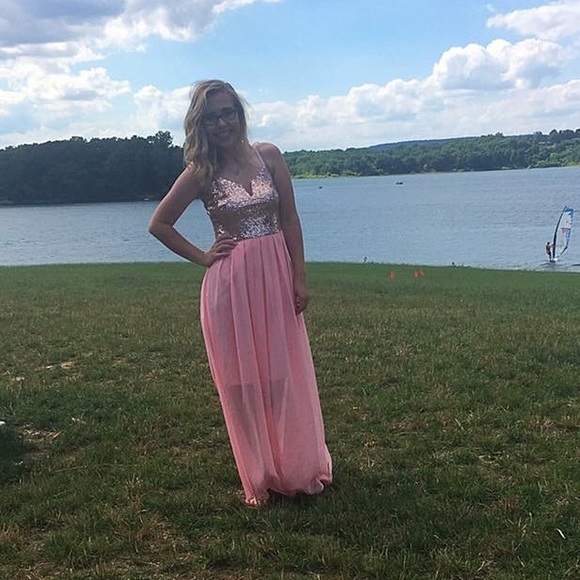 Spense | Dresses | Gold Sequin Blush Pink Long Dress | Poshmark